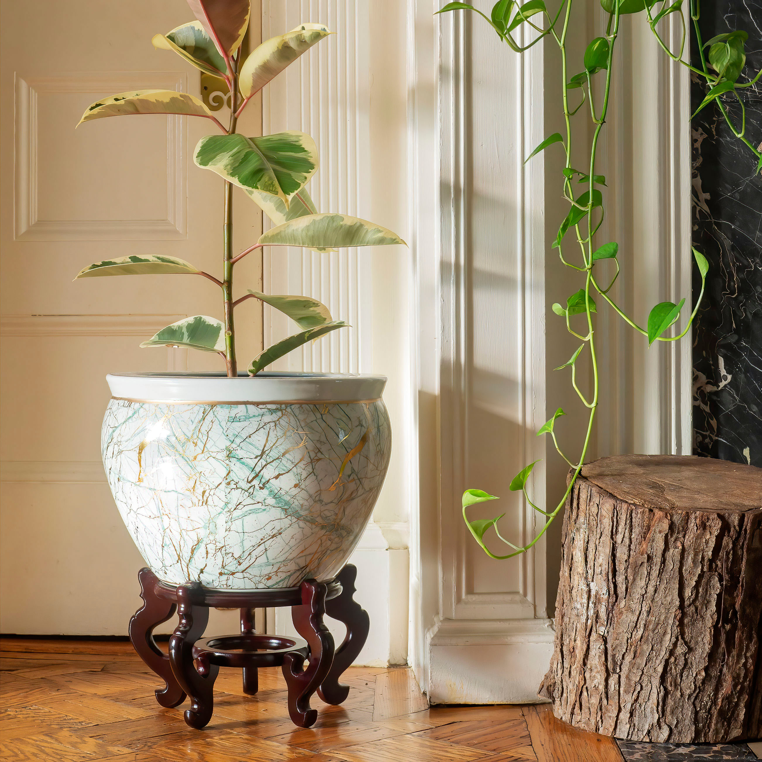 Buy 14" Abstract Green & Gold Fishbowl Planter Online (BW-14FISH-GGA ...