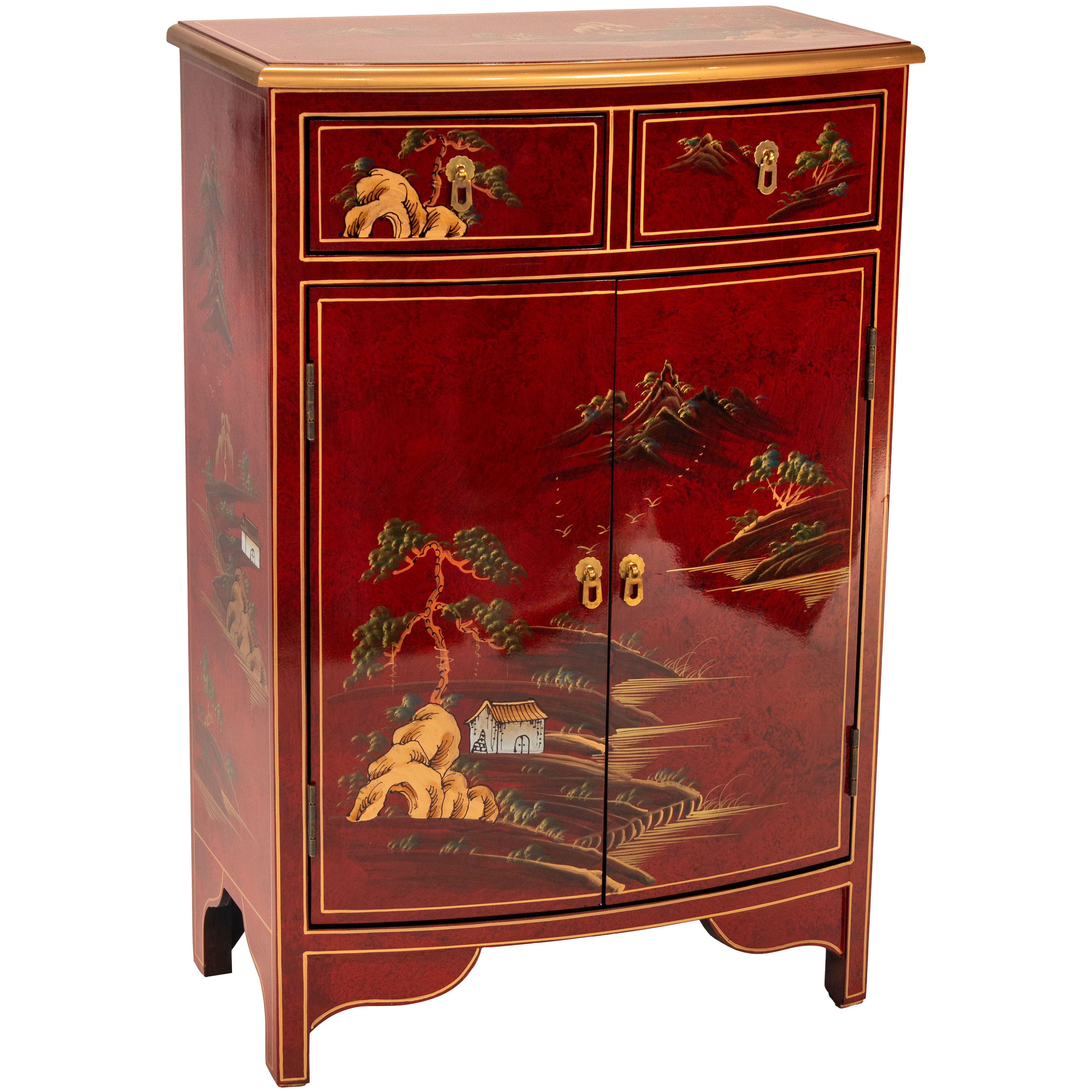 Buy Red Lacquer Half-Round Cabinet - Landscape Online (L3-3109R ...