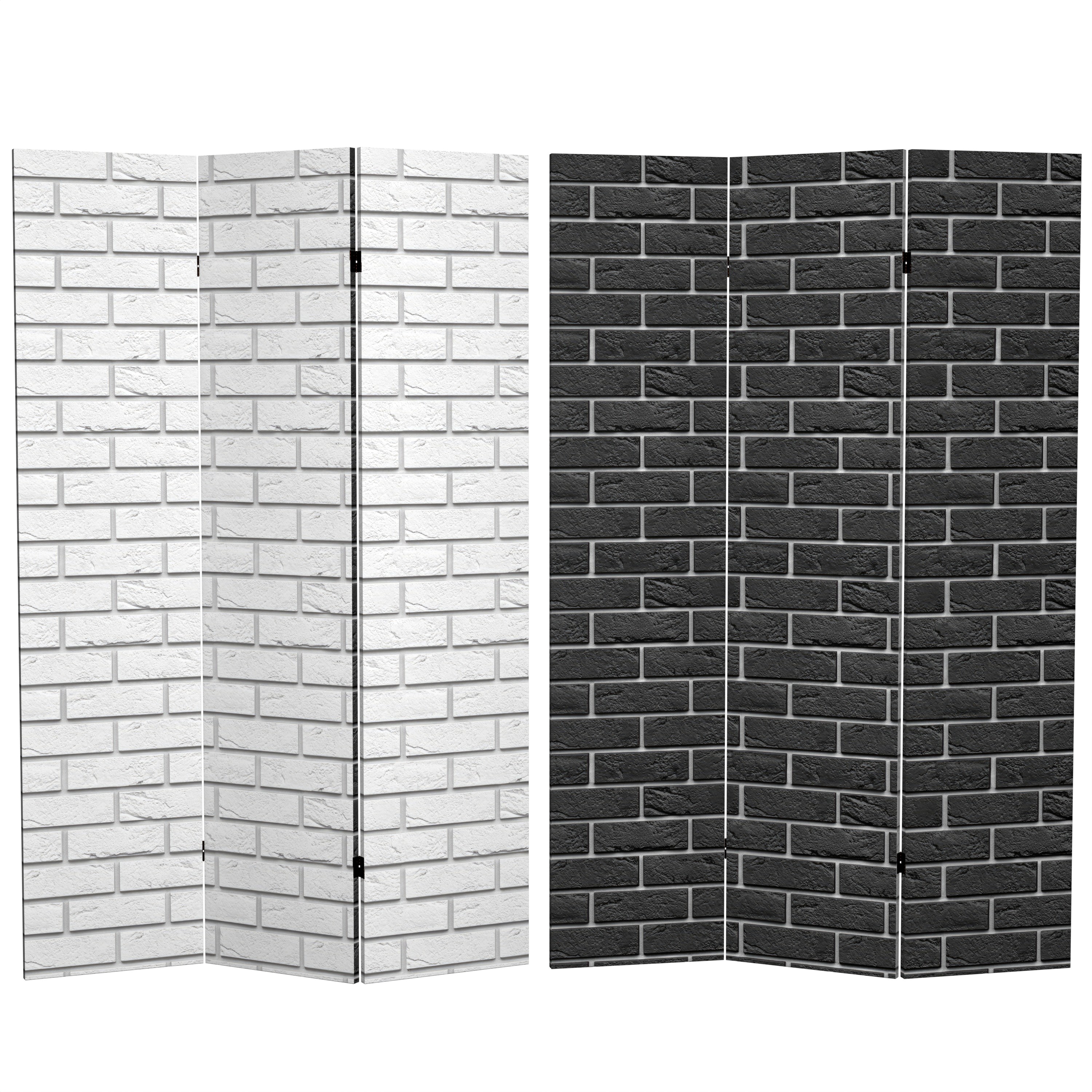 Buy 6 ft. Tall Double Sided Black & White Brick Canvas Room Divider ...