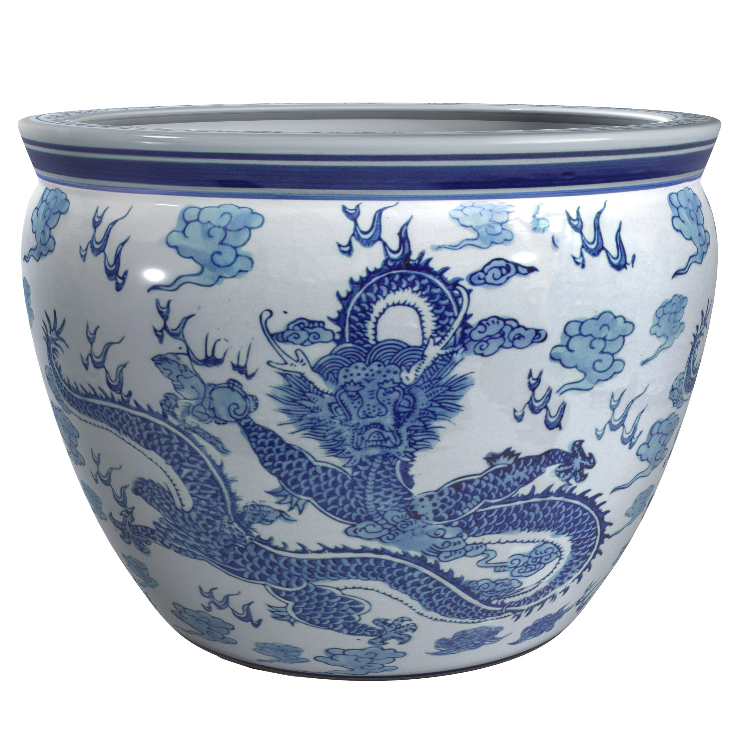 Buy 16" Dragon Blue & White Porcelain Fishbowl Planter Online (BW ...