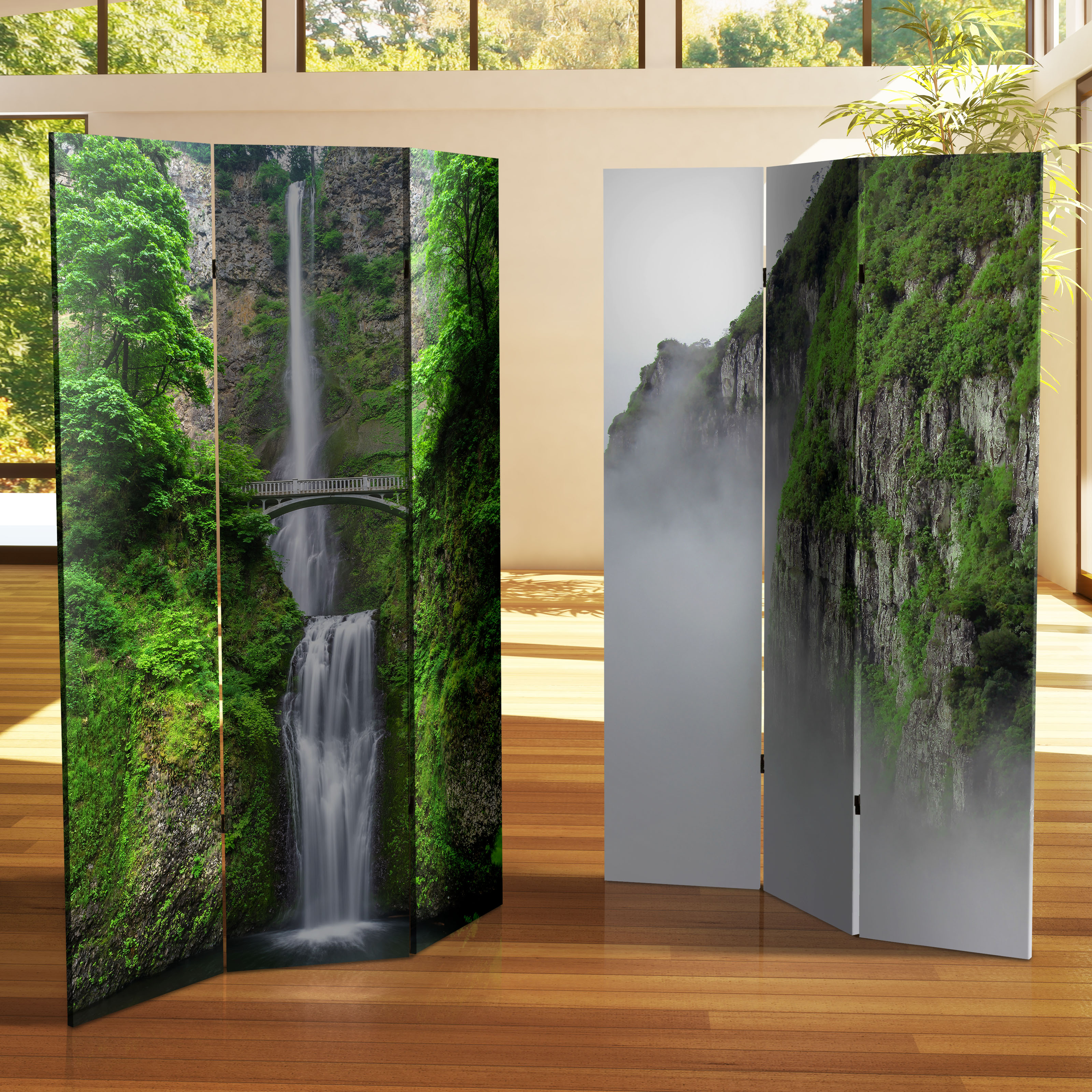 Buy 6 ft. Tall Double Sided Mountaintop Waterfall Canvas Room Divider ...