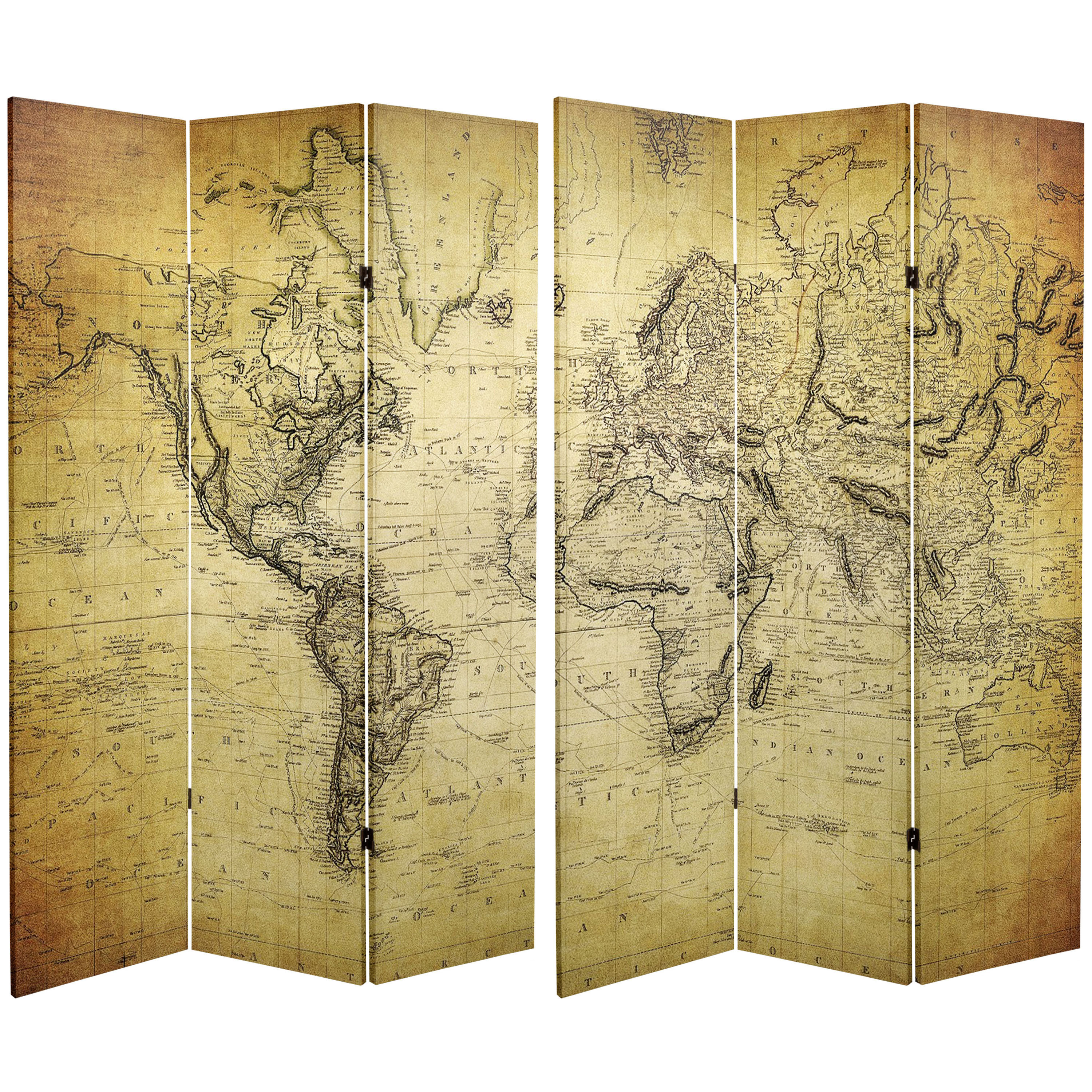 Buy 6 ft. Tall Double Sided Vintage World Map Canvas Room Divider ...