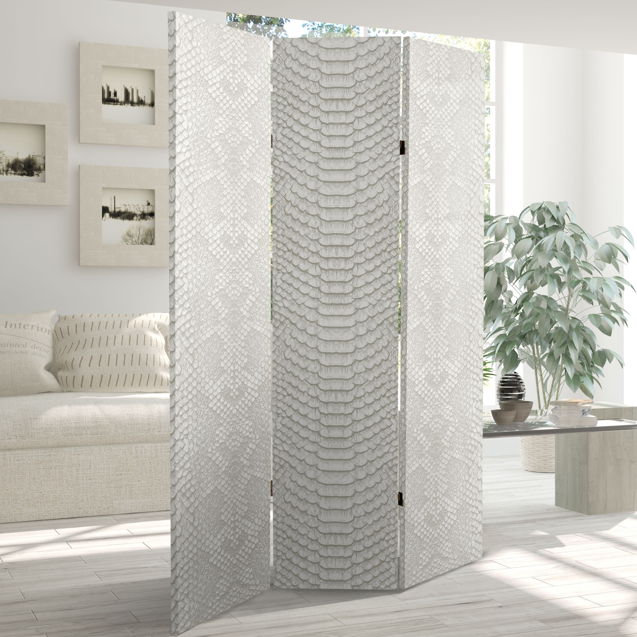 Buy 6 ft. Tall Double Sided White Snake Print Canvas Room Divider ...
