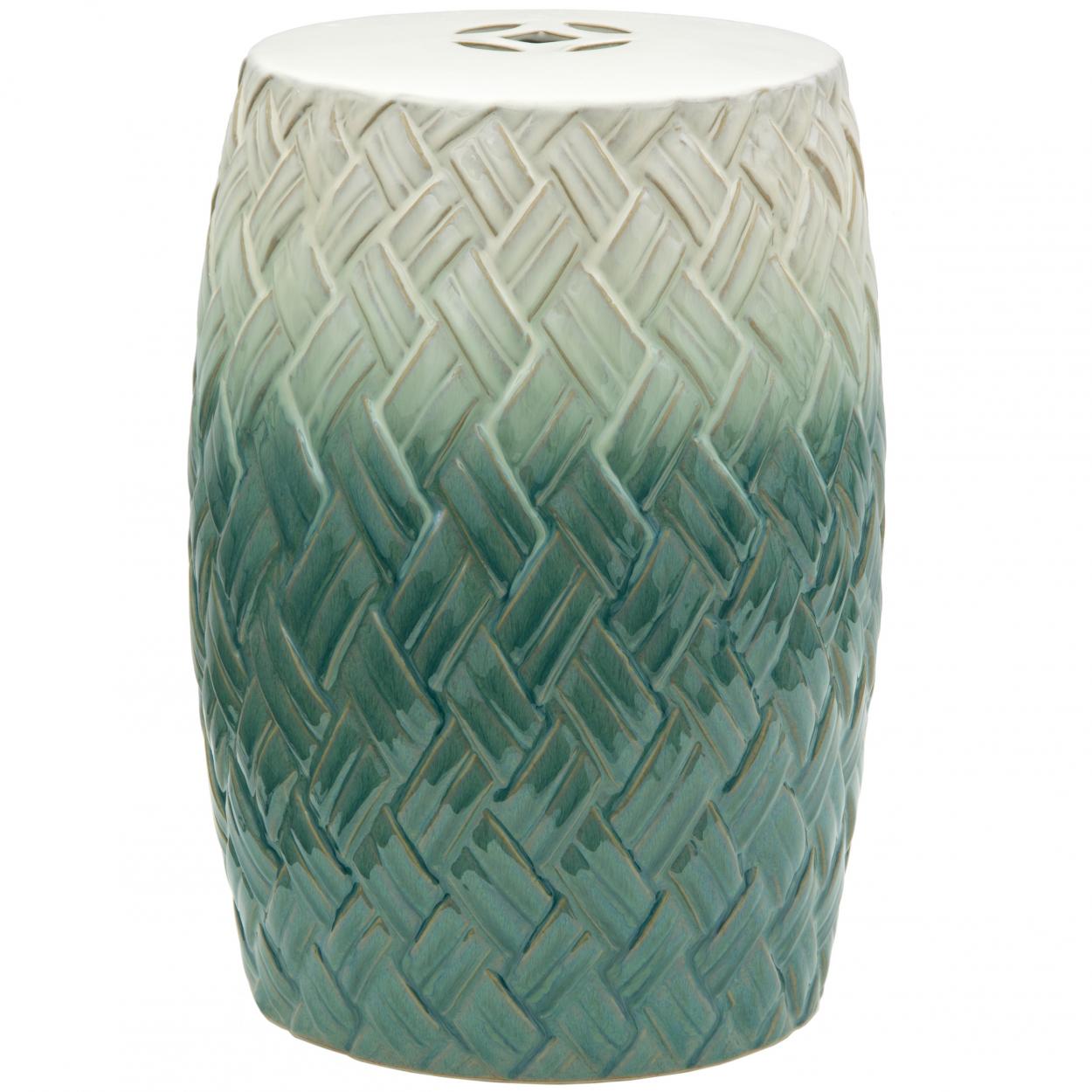 Oriental Furniture Carved Woven Design Porcelain 18 in. Garden Stool